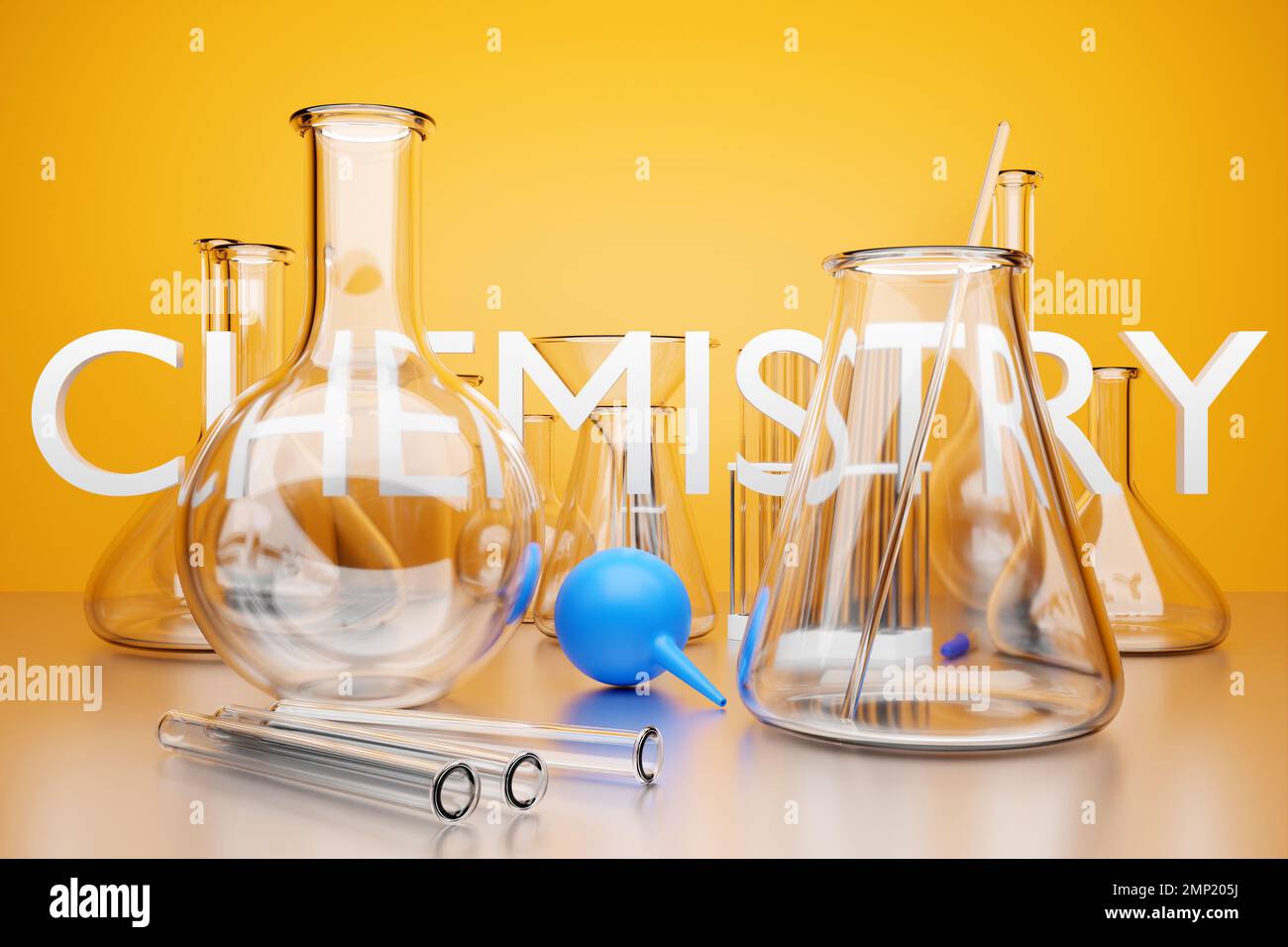 3d illustration of a set of laboratory instruments. Chemical laboratory ...