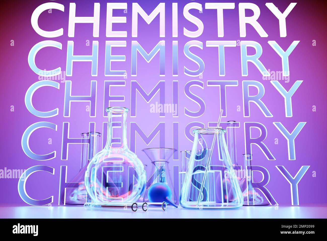 3d illustration of a set of laboratory instruments. Chemical laboratory ...