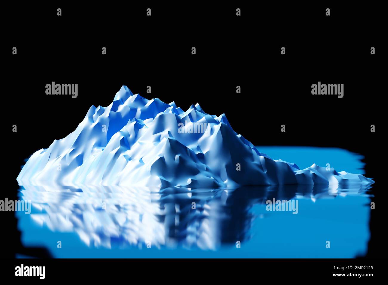 3d illustration neon blue mountains of different sizes on a black ...