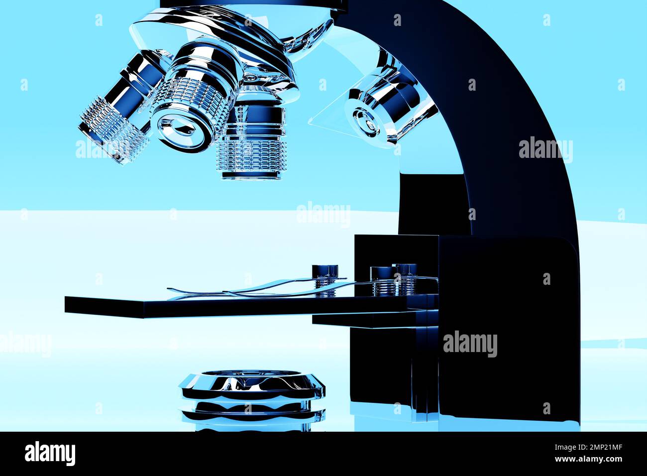 3d illustration realistic laboratory microscope no blue background. 3d ...