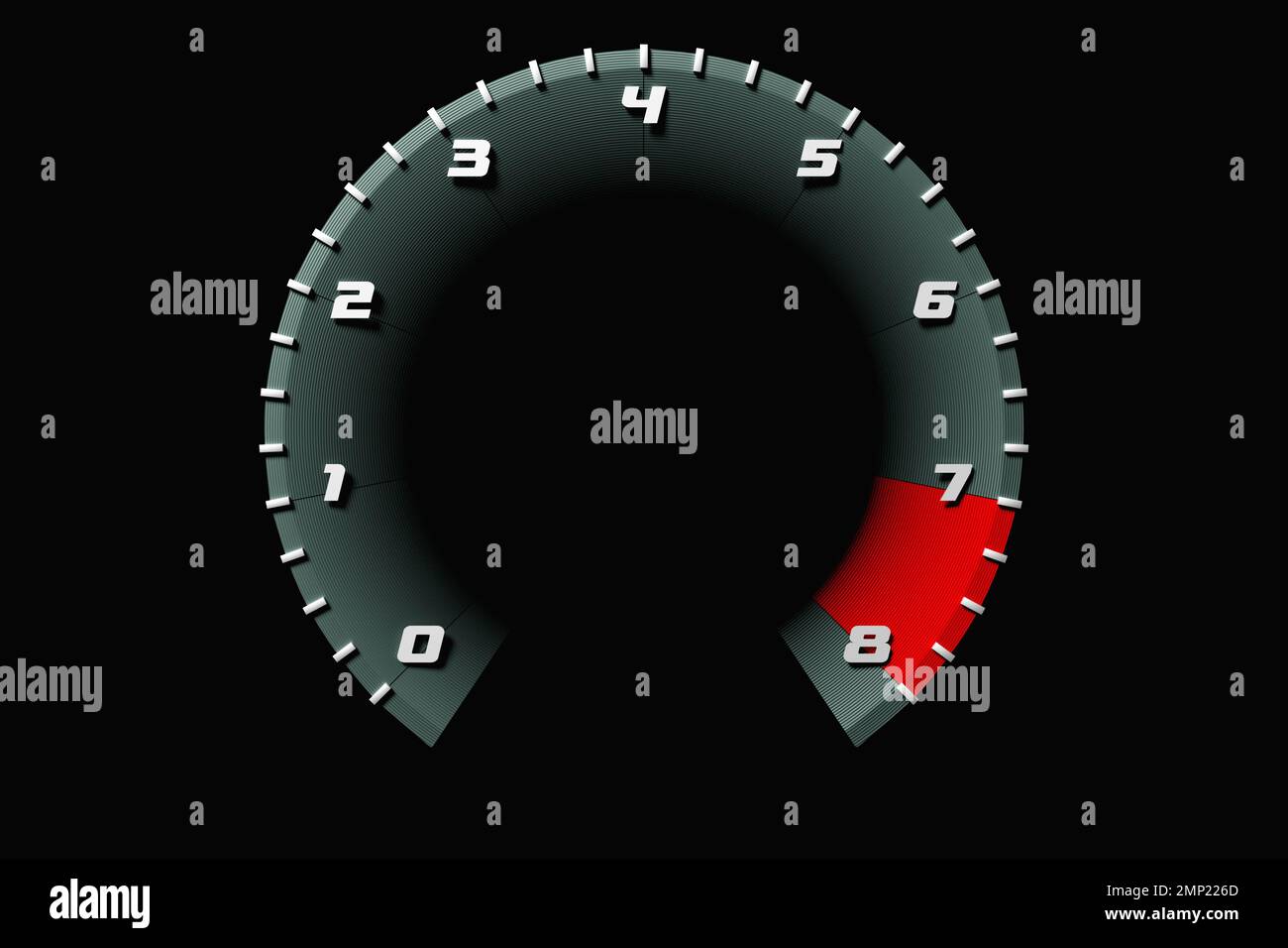 3D illustration car black tachometer on sport car, closeup. Sign and ...