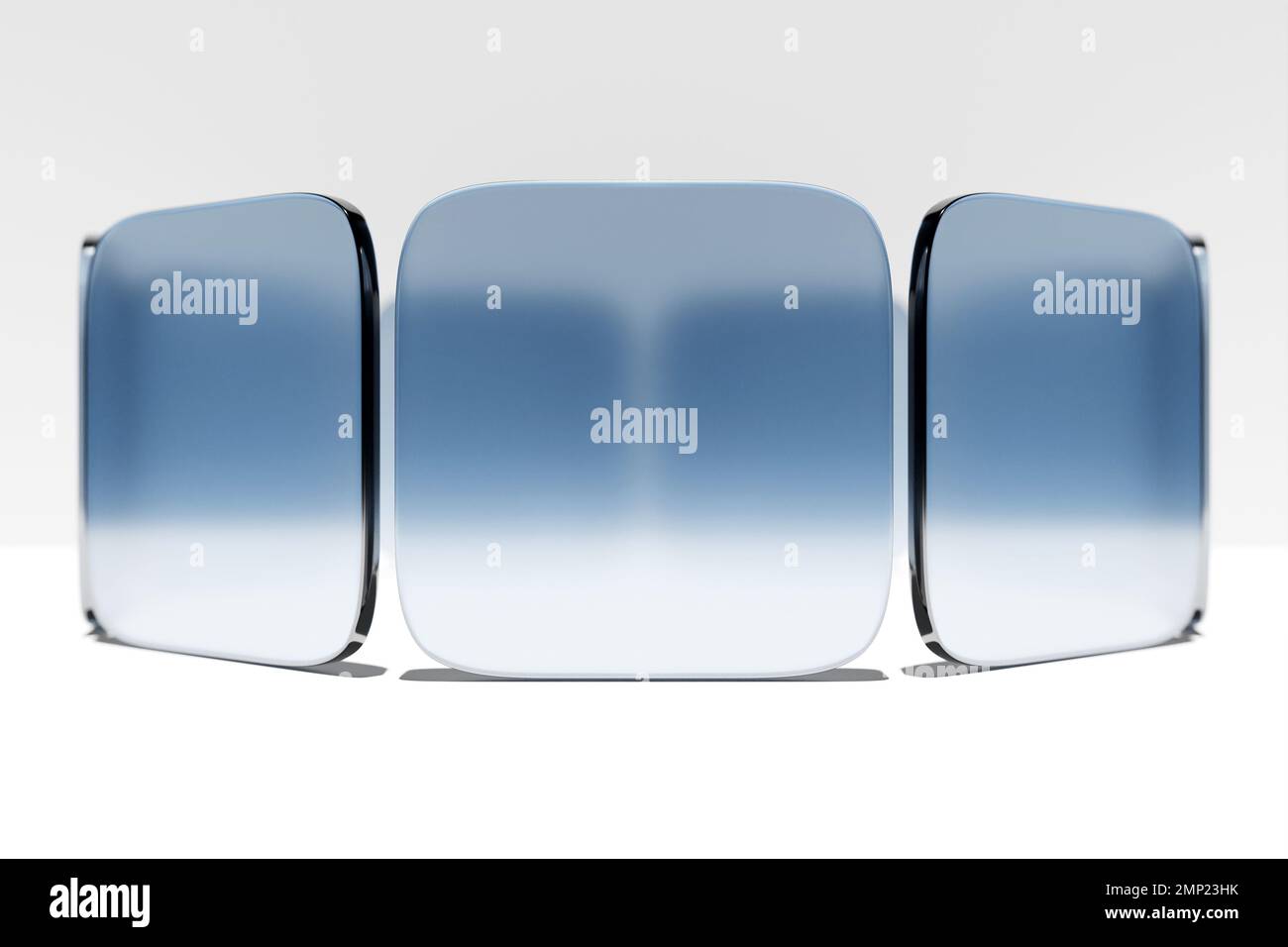 3d model of a blue light cube. Abstract bright polyhedron with tips on ...