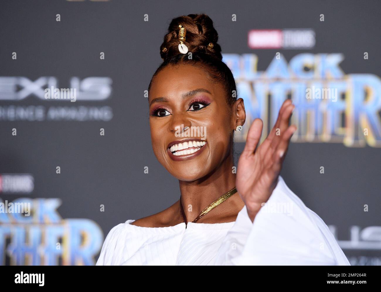 Actress Issa Rae poses at the premiere of the film "Black Panther" at ...