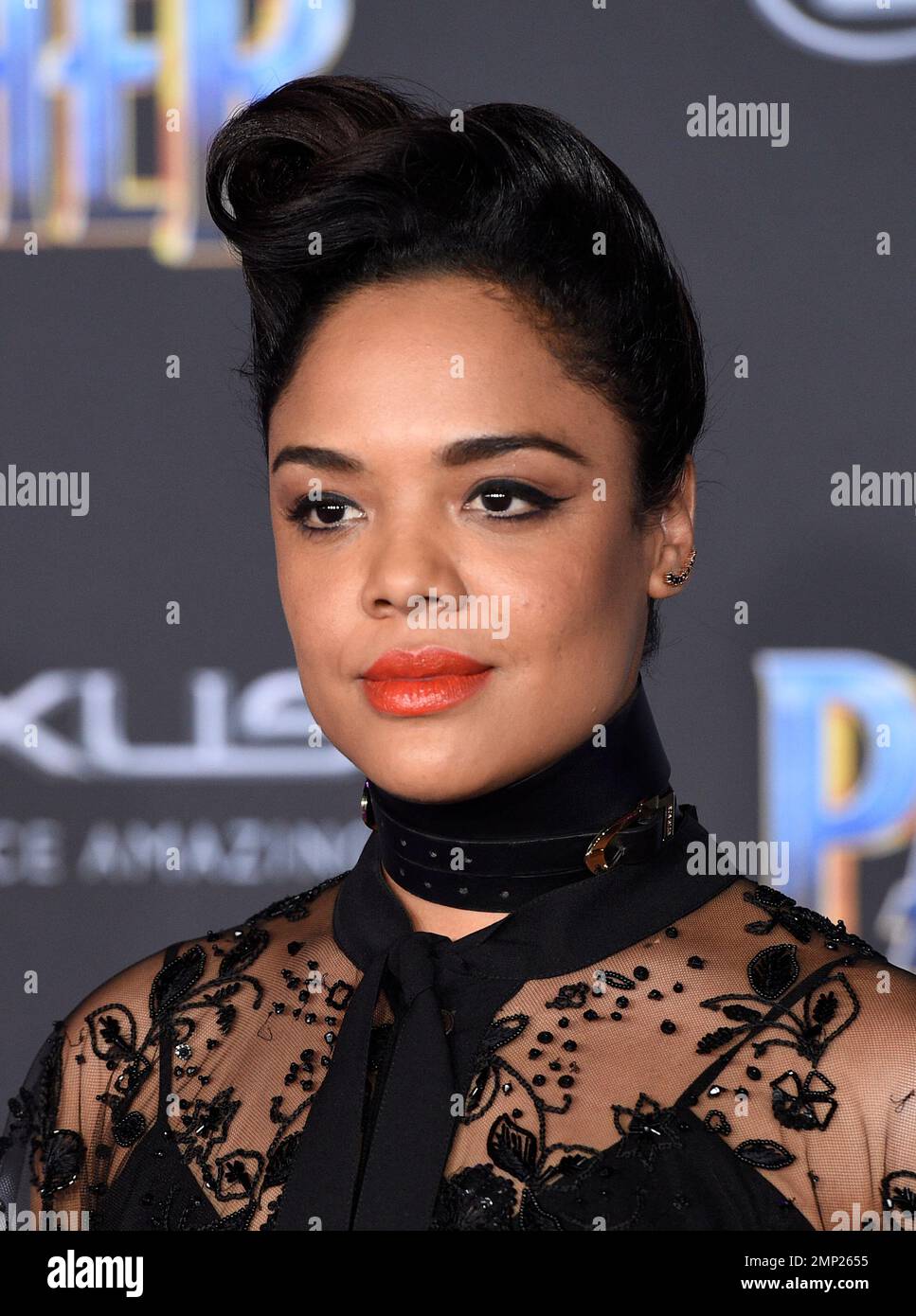 Actress Tessa Thompson poses at the premiere of the film "Black Panther ...