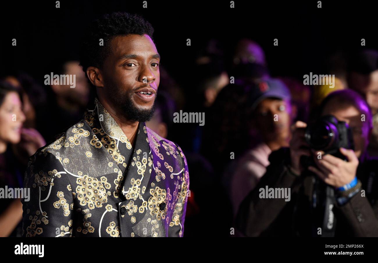 Chadwick Boseman, star of "Black Panther," poses at the premiere of the ...