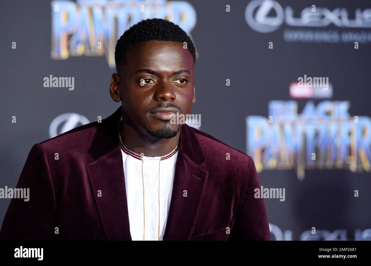 Daniel Kaluuya, a cast member in "Black Panther," poses at the premiere ...