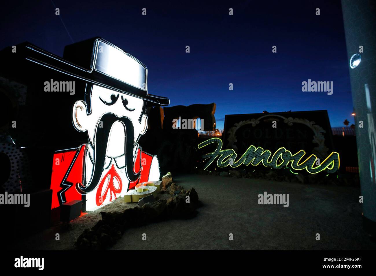 In this Jan. 24, 2018, photo, projectors light up non-working neon ...