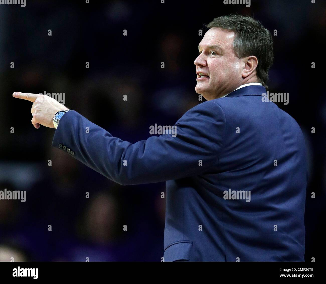 Kansas head coach Bill Self directs his team during the first half of ...