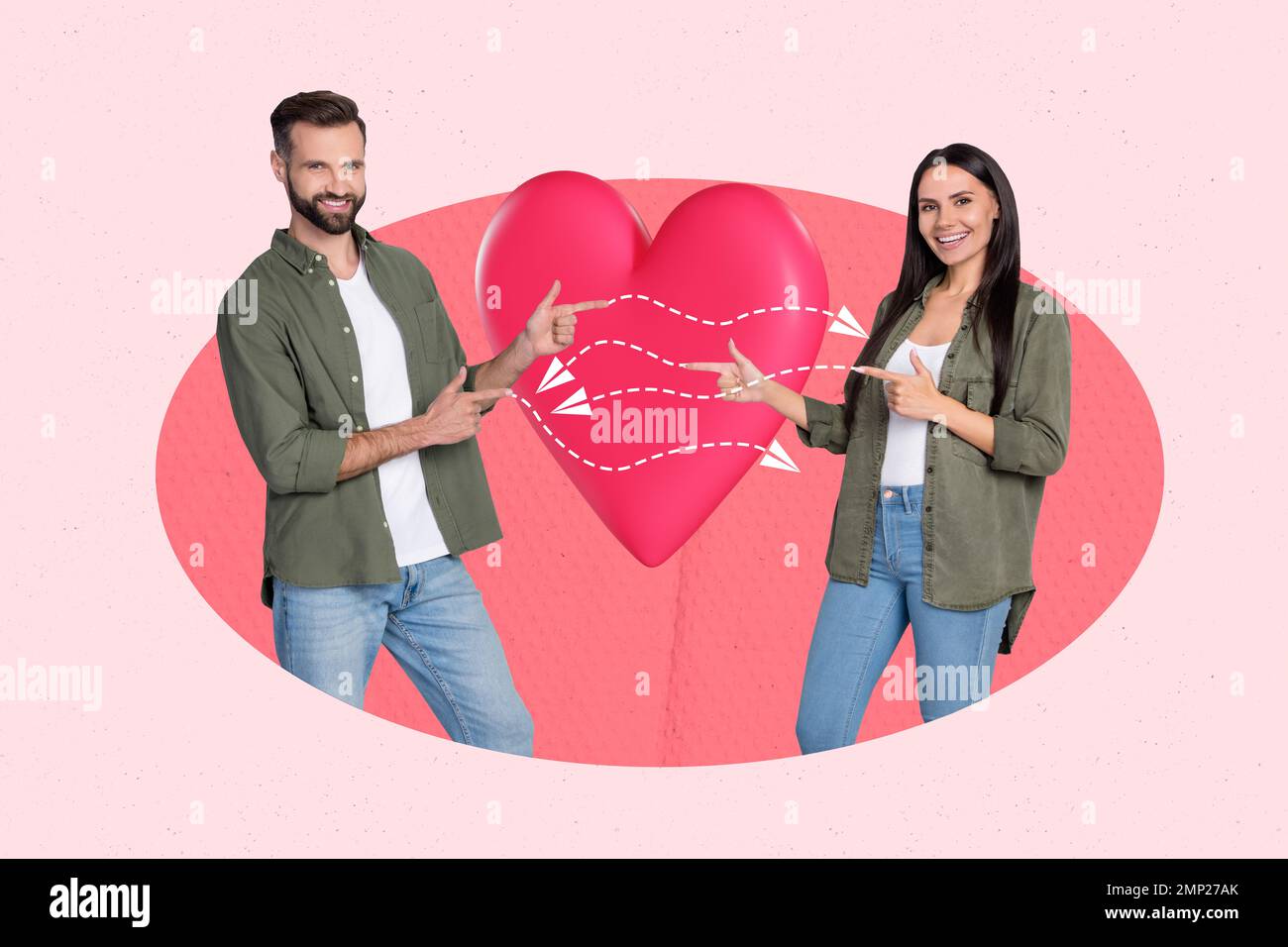 Creative photo design lovely artwork of cute young engaged people same ...