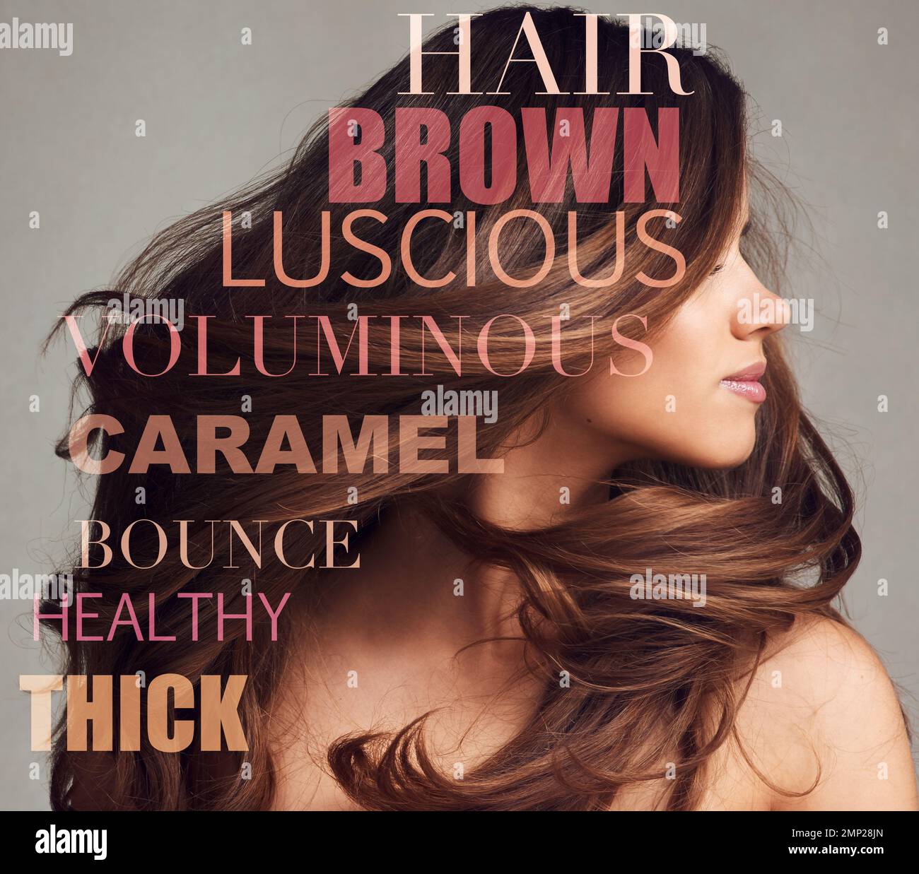 Hair words overlay, beauty and woman with hairstyle care and letter ...