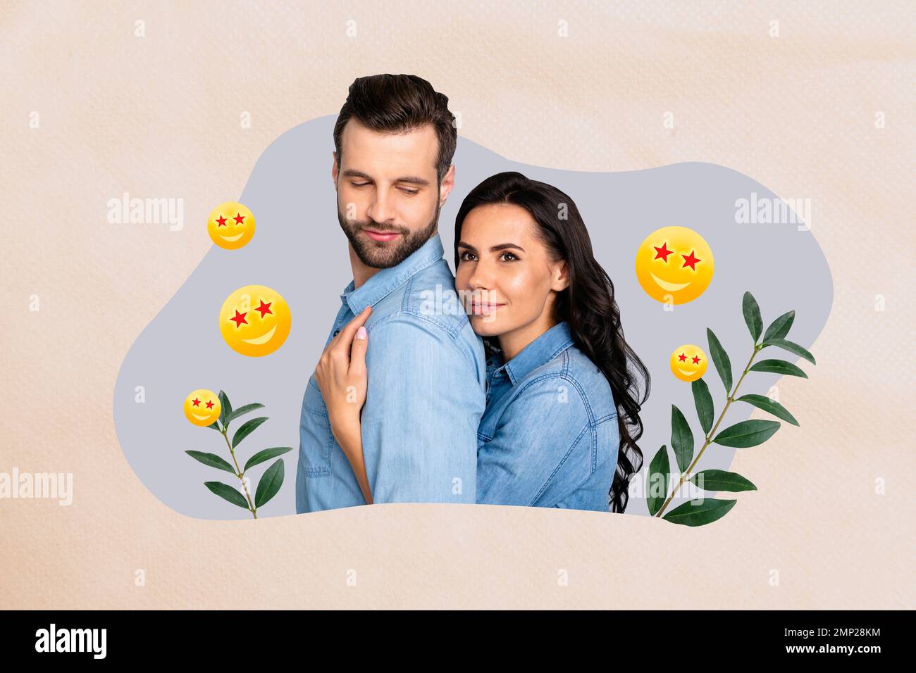 Photo artwork minimal collage picture of happy dreamy couple embracing ...