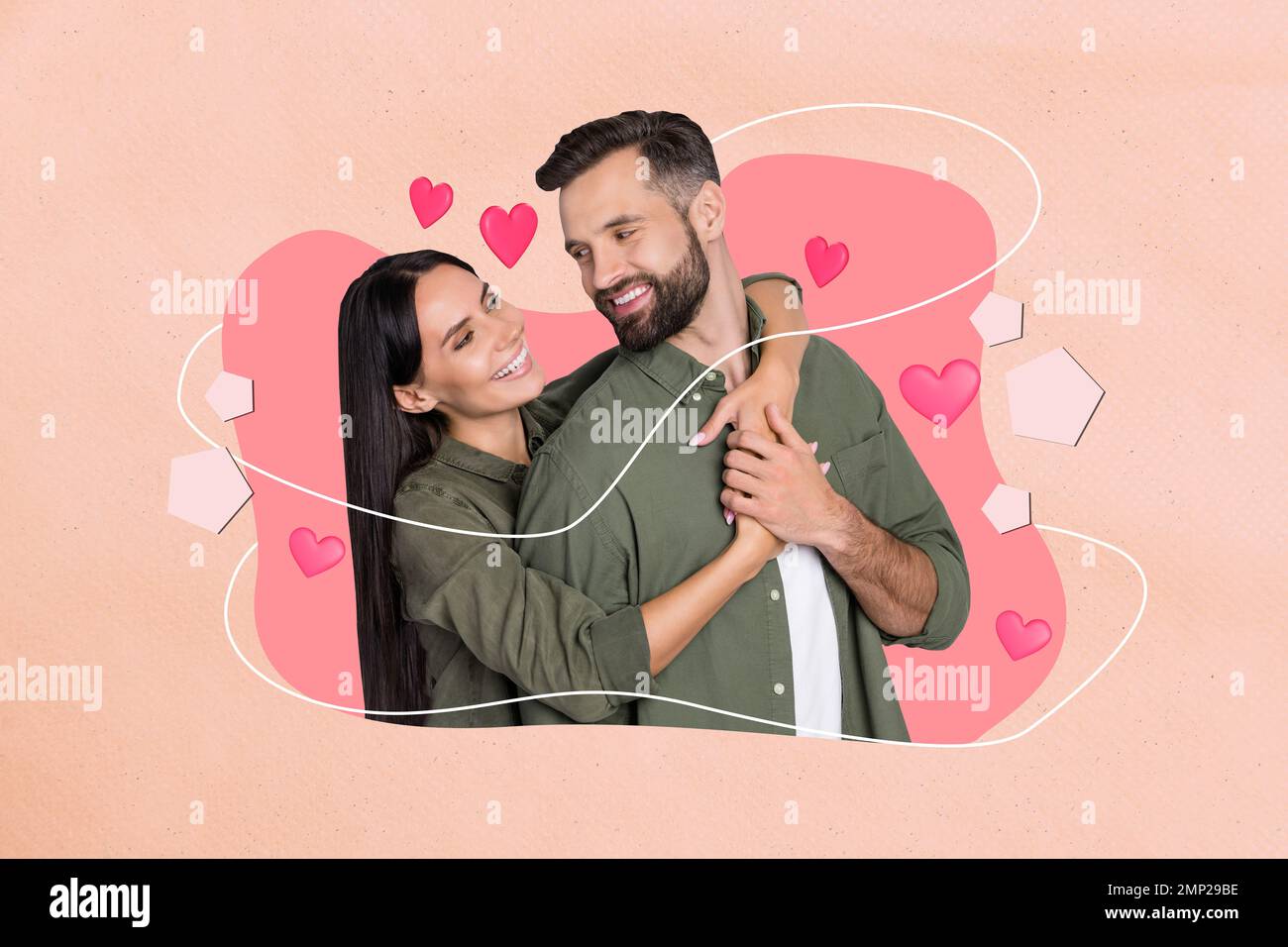 Creative photo collage design artwork of young positive cheerful lovers ...