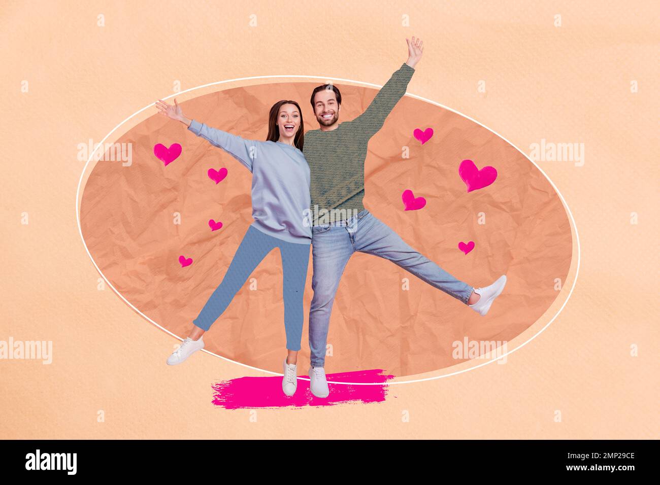 Creative collage template graphics image of cute carefree married ...