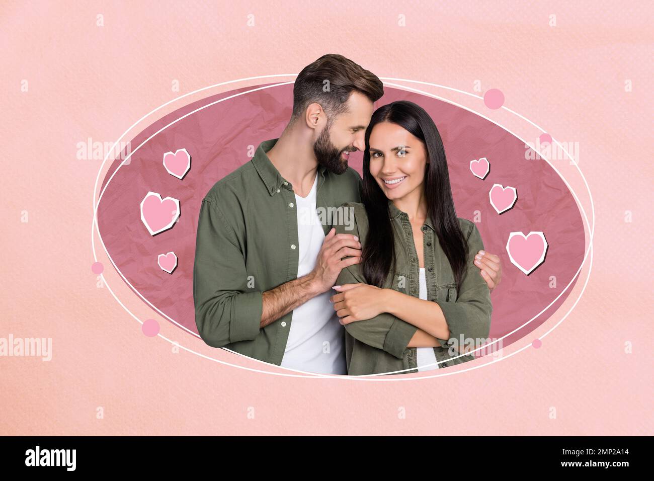 Photo artwork minimal collage picture of sweet happy couple cuddling ...