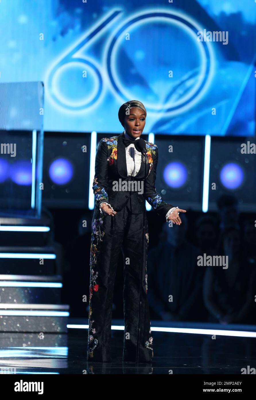Janelle Monae introduces a performance by Kesha at the 60th annual ...