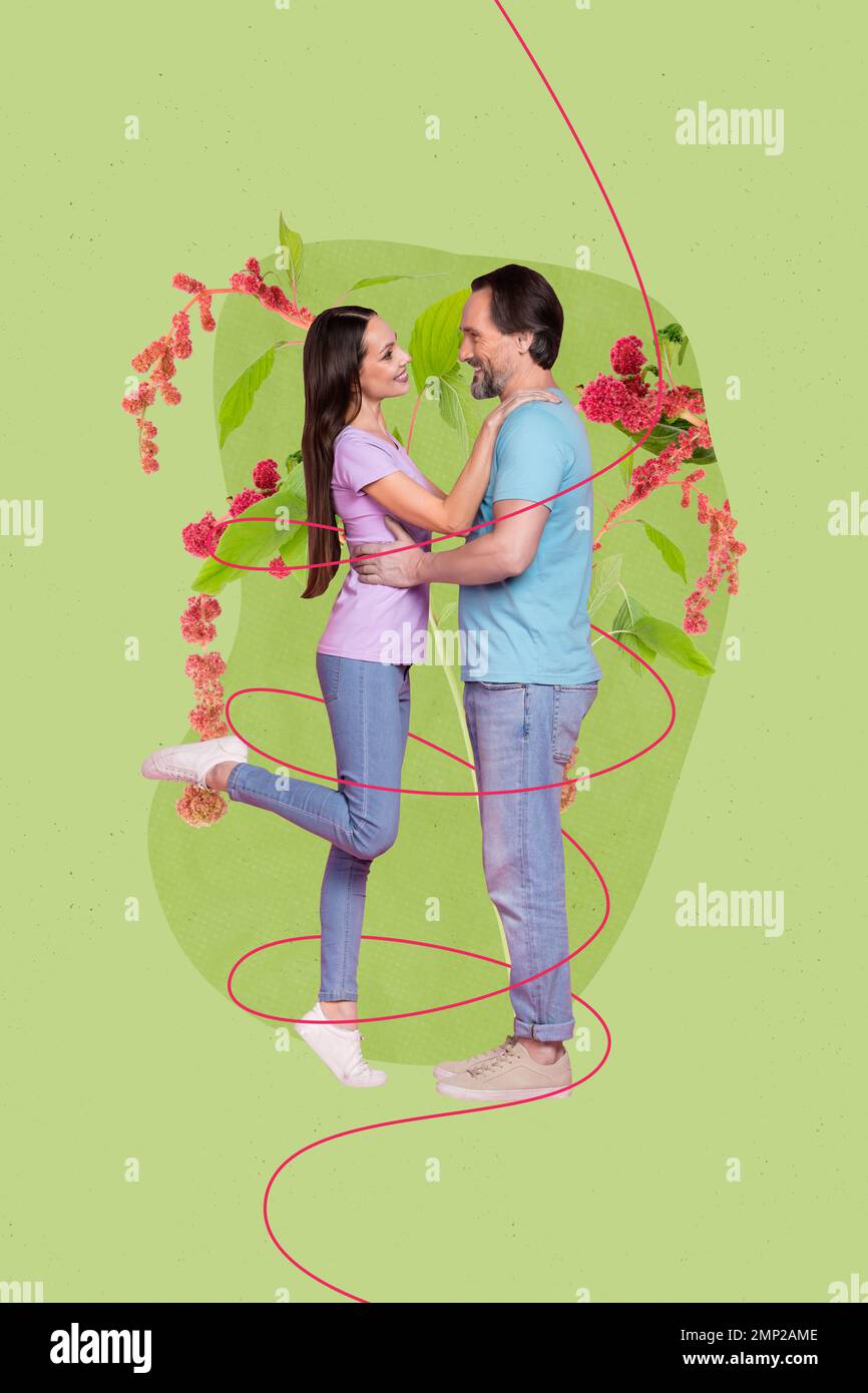Composite photo collage design artwork of two lovely people embracing ...