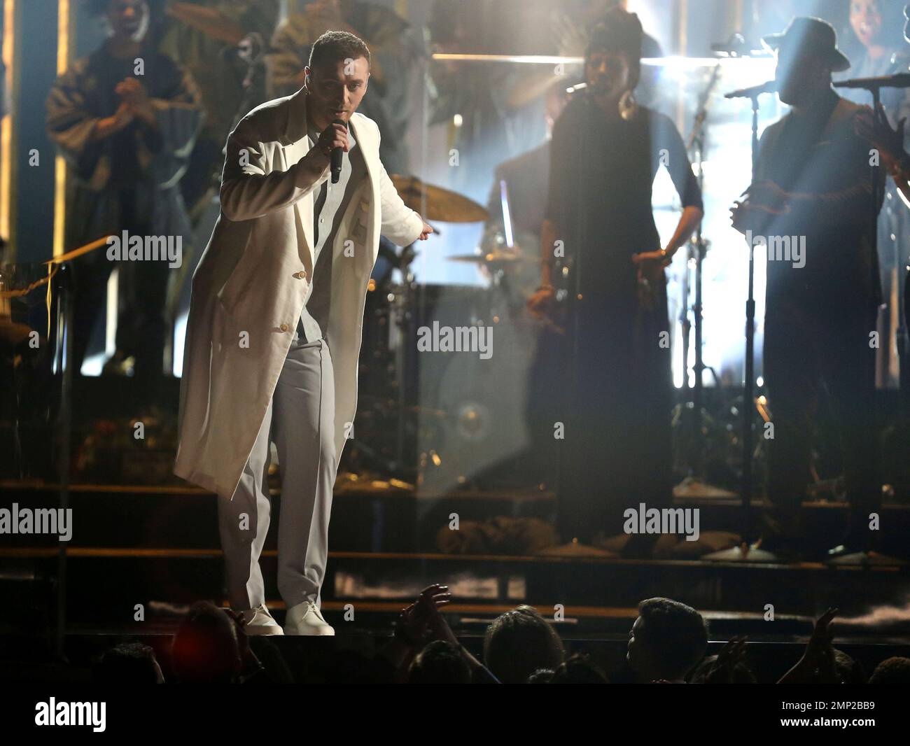 Sam Smith performs onstage at the 60th annual Grammy Awards at Madison ...