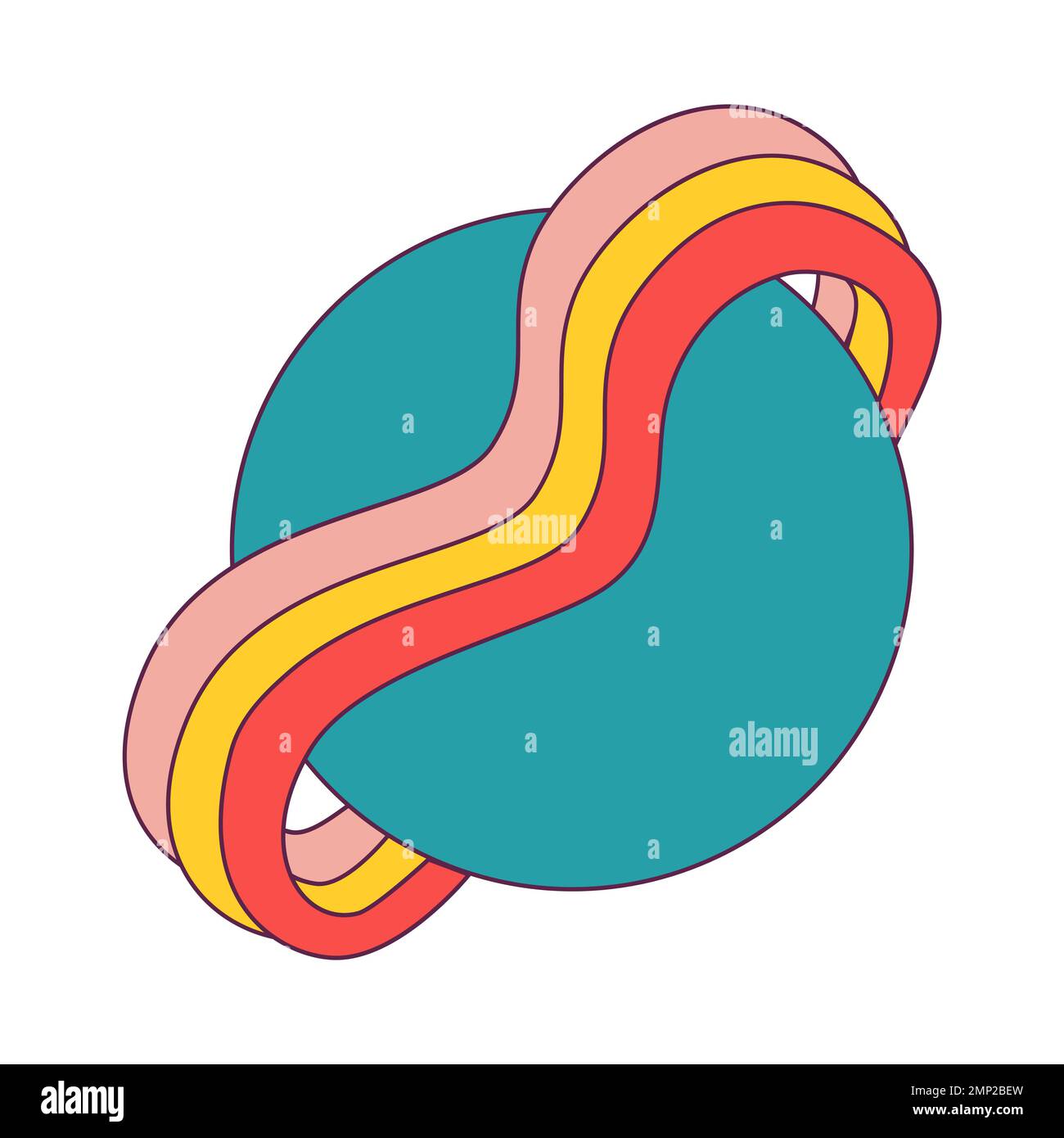 Retro Saturn Planet Icon With Rainbow Wavy Rings 1970s Vintage Style Sticker Trippy 