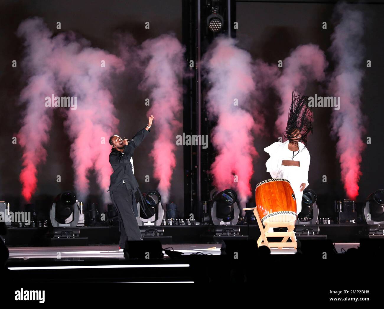 Kendrick Lamar performs at the 60th annual Grammy Awards at Madison ...
