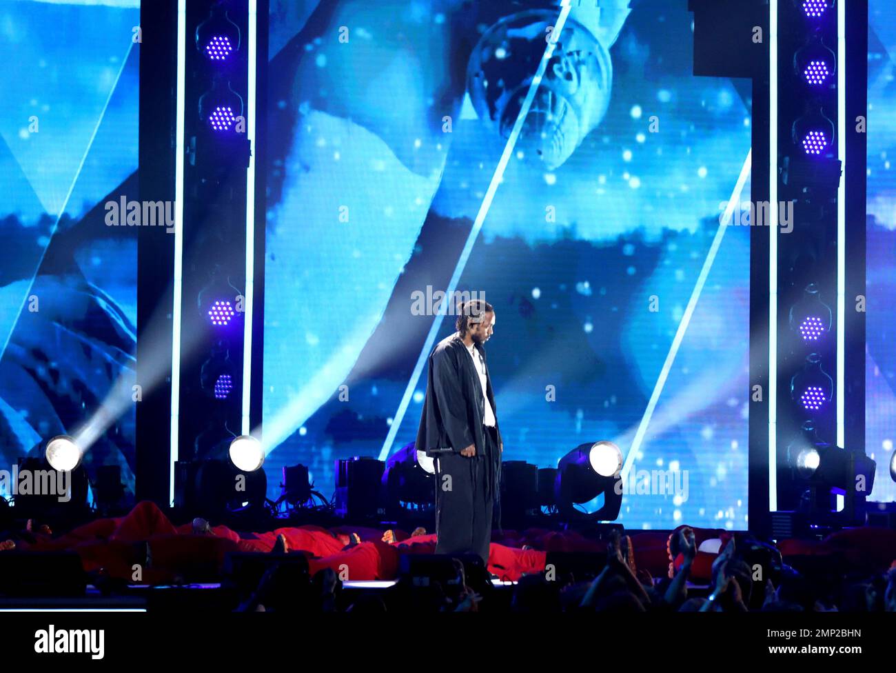 Kendrick Lamar performs at the 60th annual Grammy Awards at Madison ...