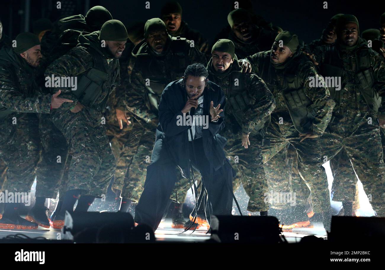 Kendrick Lamar performs at the 60th annual Grammy Awards at Madison ...