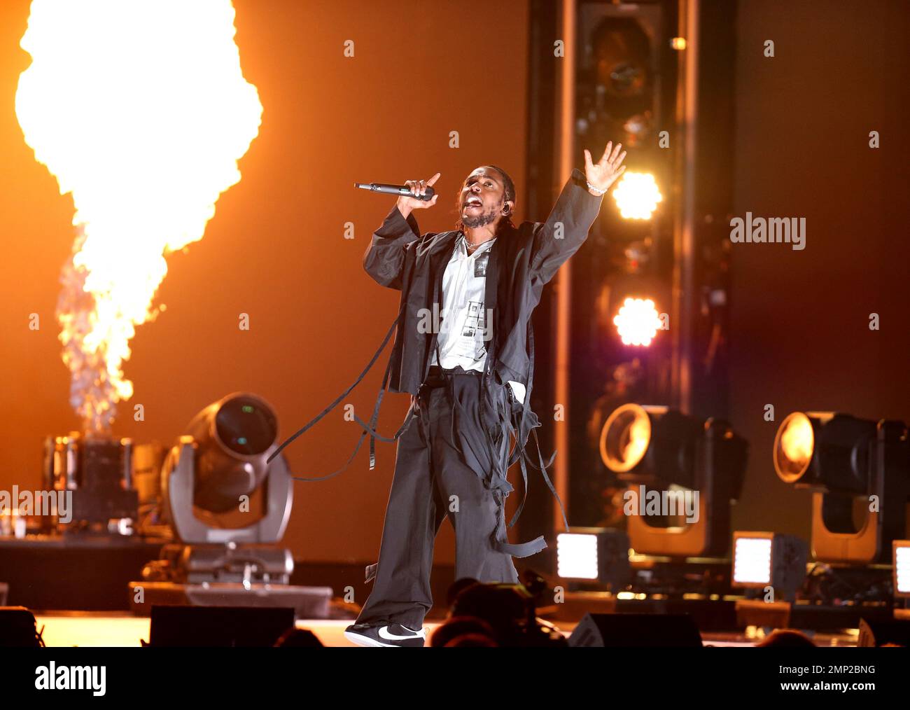 Kendrick Lamar performs at the 60th annual Grammy Awards at Madison ...