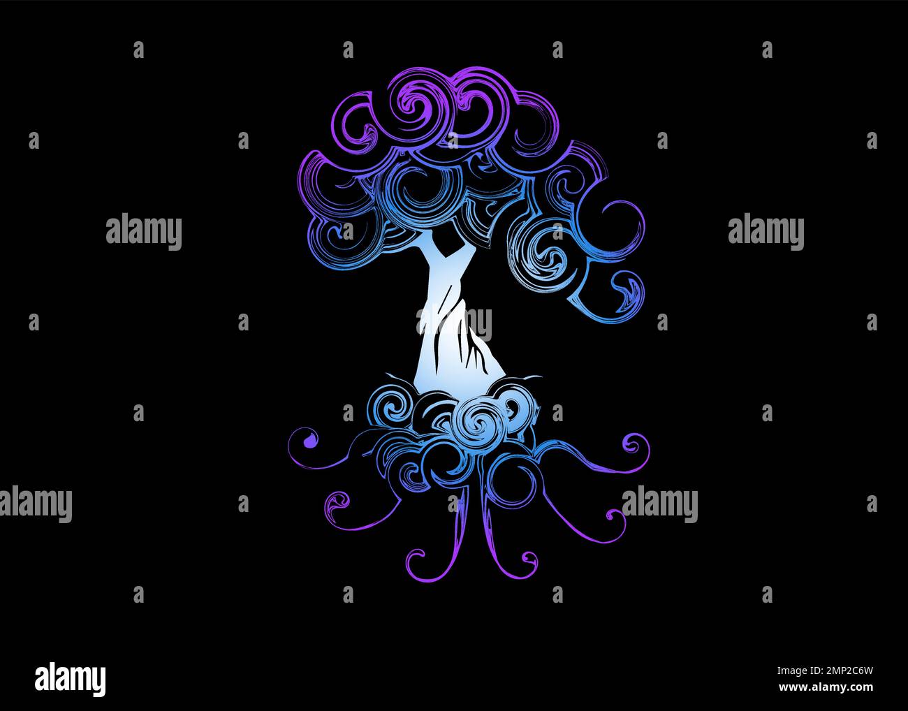 Beautiful Abstract and colorful ancient magical blue tree silhouette ...