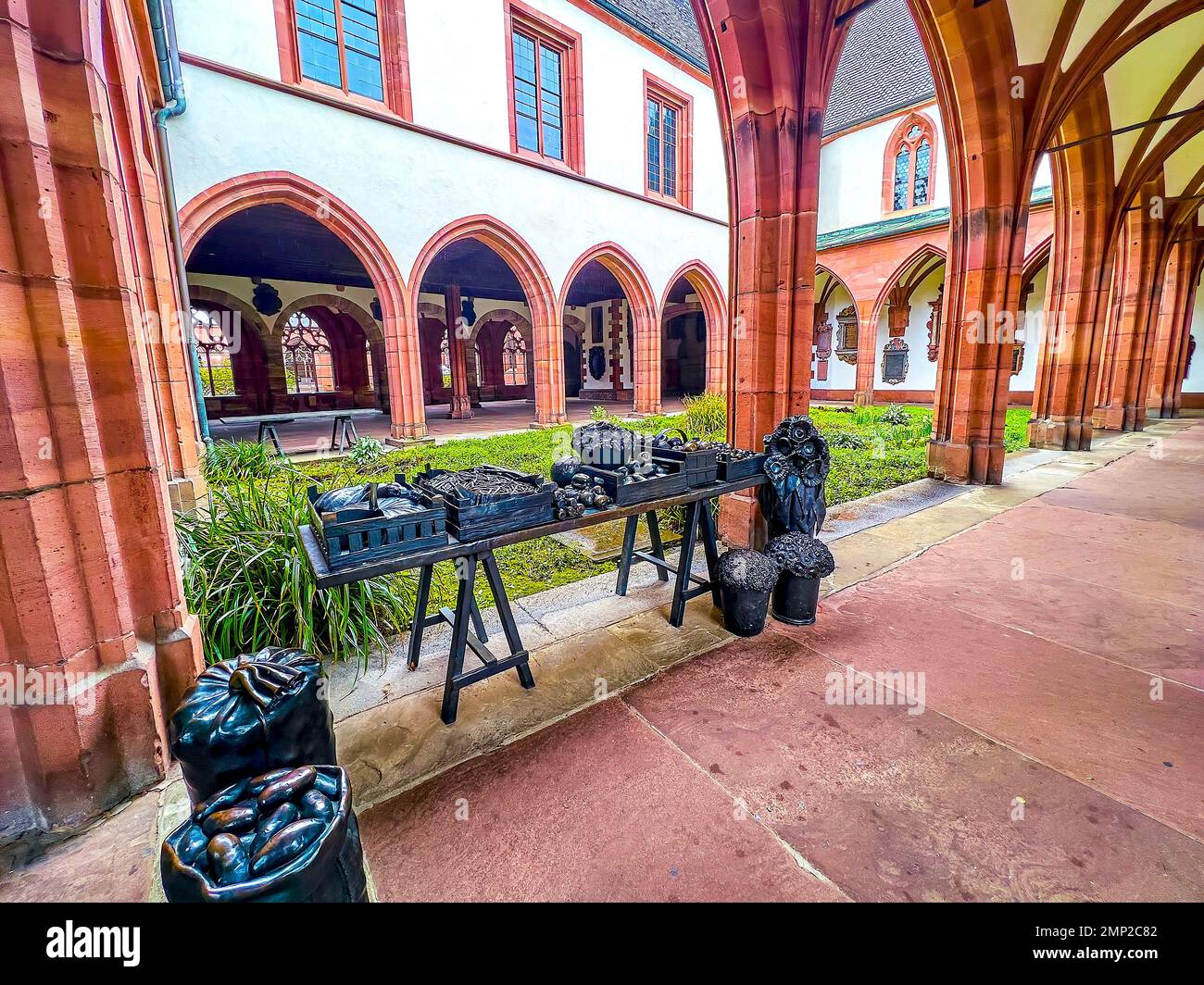 The art installation of the boxes and bags with vegetables and fruits ...