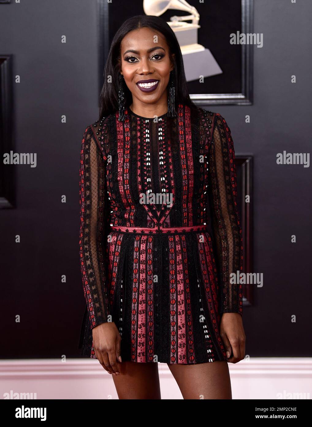 Tiffany Reid arrives at the 60th annual Grammy Awards at Madison Square ...
