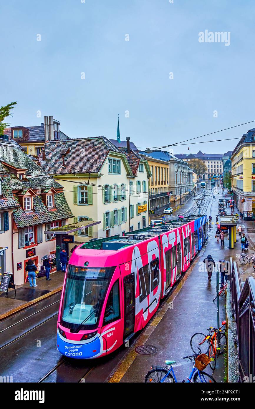 BASEL, SWITZERLAND - APRIL 1, 2022: The colorful modern tram on ...