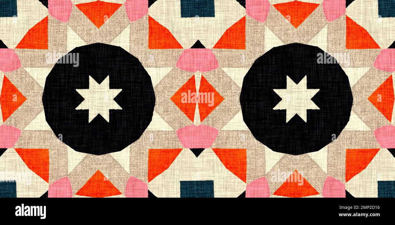 Quilted Americana geo seamless border. Cottagecore repeat retro ribbon ...