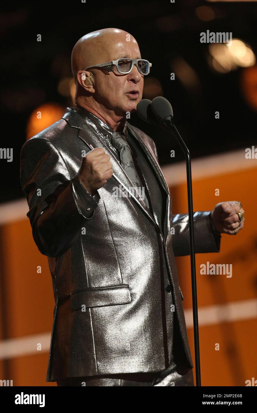 Paul Shaffer speaks at the 60th annual Grammy Awards at Madison Square ...