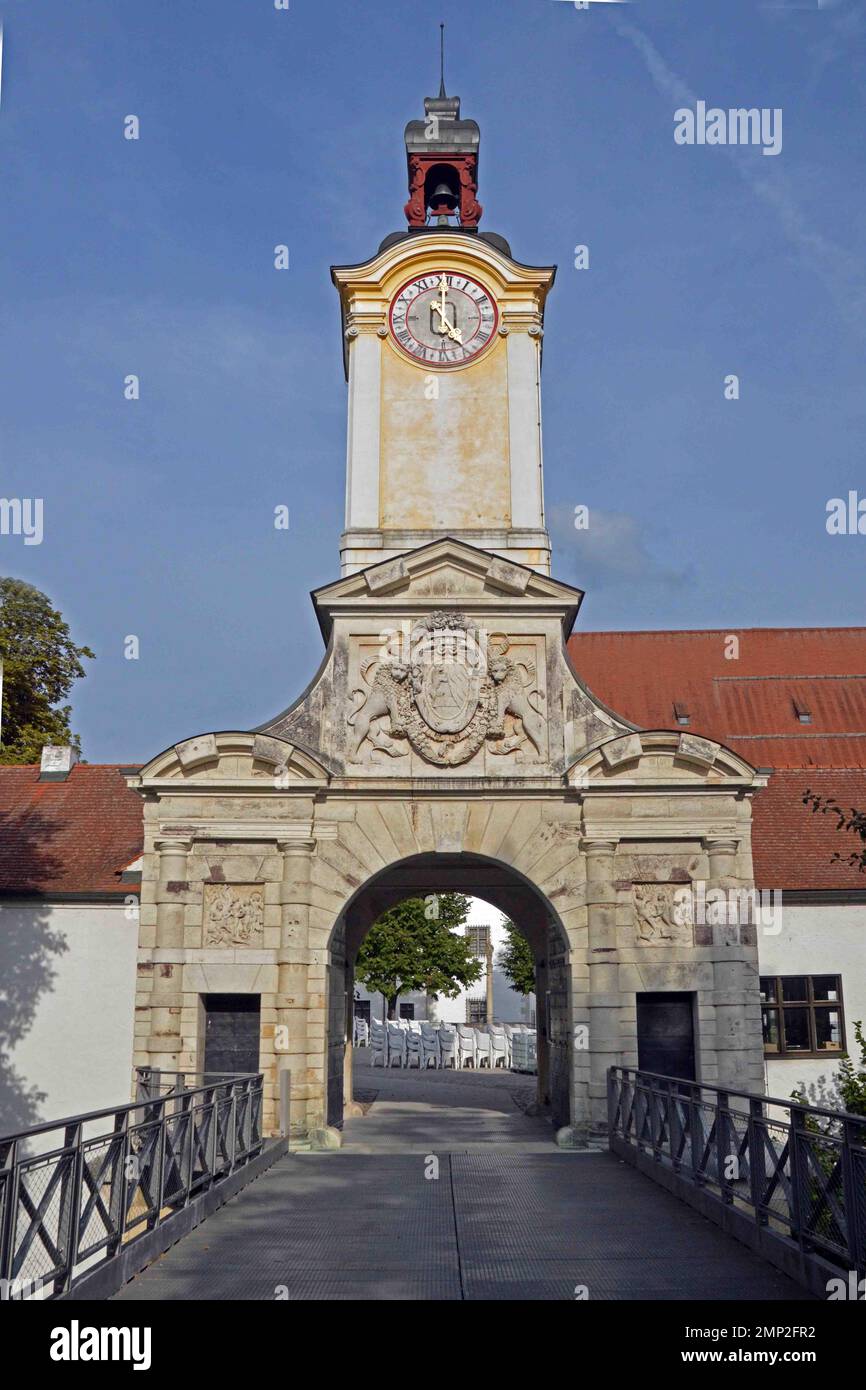 Germany, Bavaria, Ingolstadt: Baroque entry-gate and clocktower of the ...