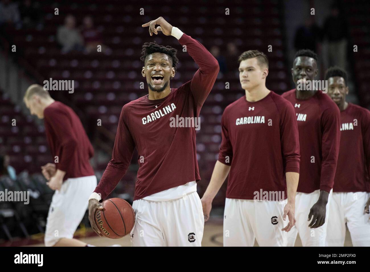 South Carolina forward Chris Silva (30) communicates with teammates ...