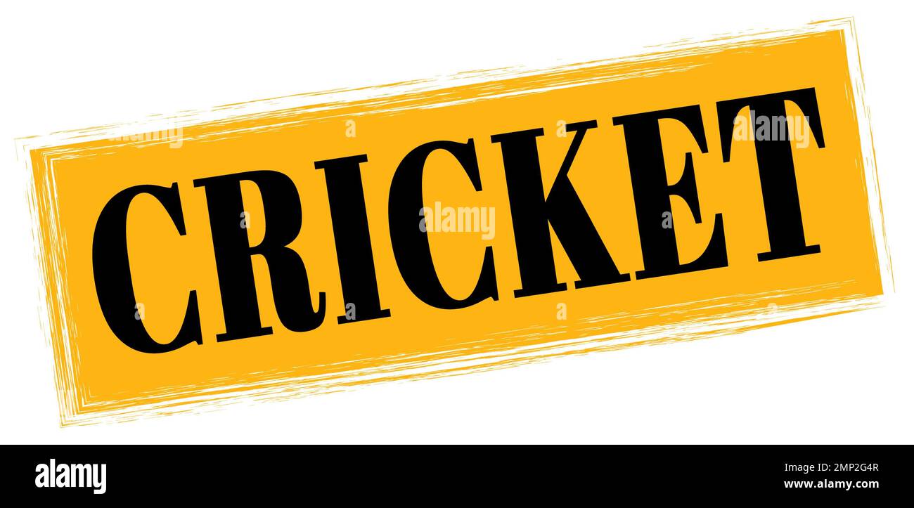 CRICKET text written on orange-black rectangle stamp sign Stock Photo ...