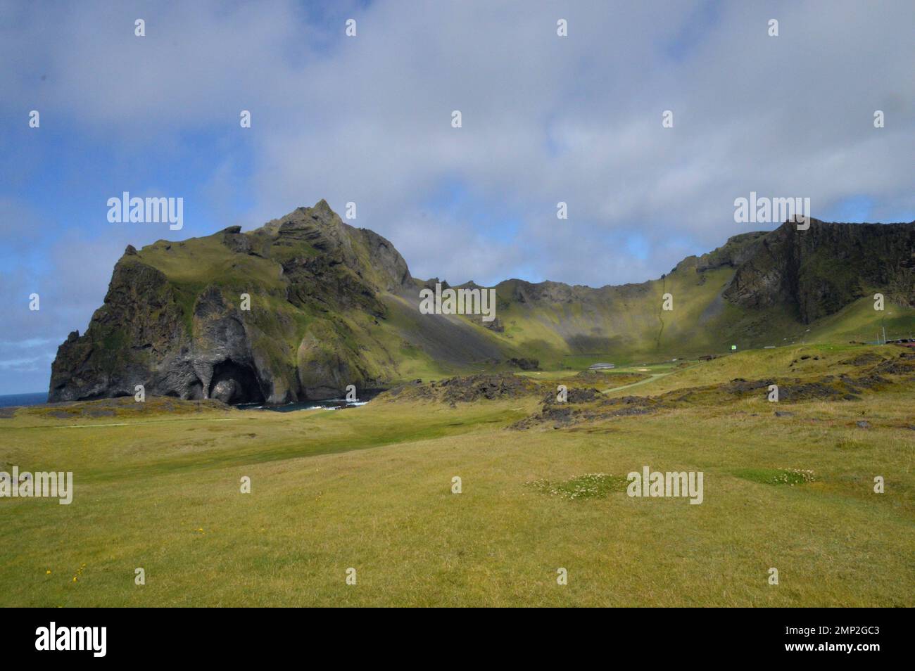 Iceland, Island of Heimaey: Dalfjall, grassy cliffs on the north-west ...