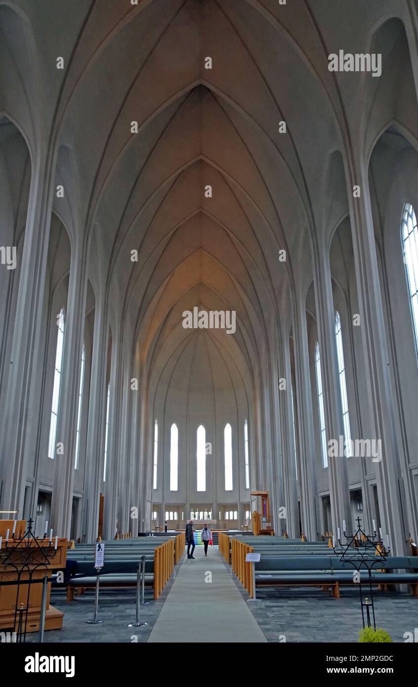 Iceland Reykjavik The Impressive Plain Gothic Nave Of The
