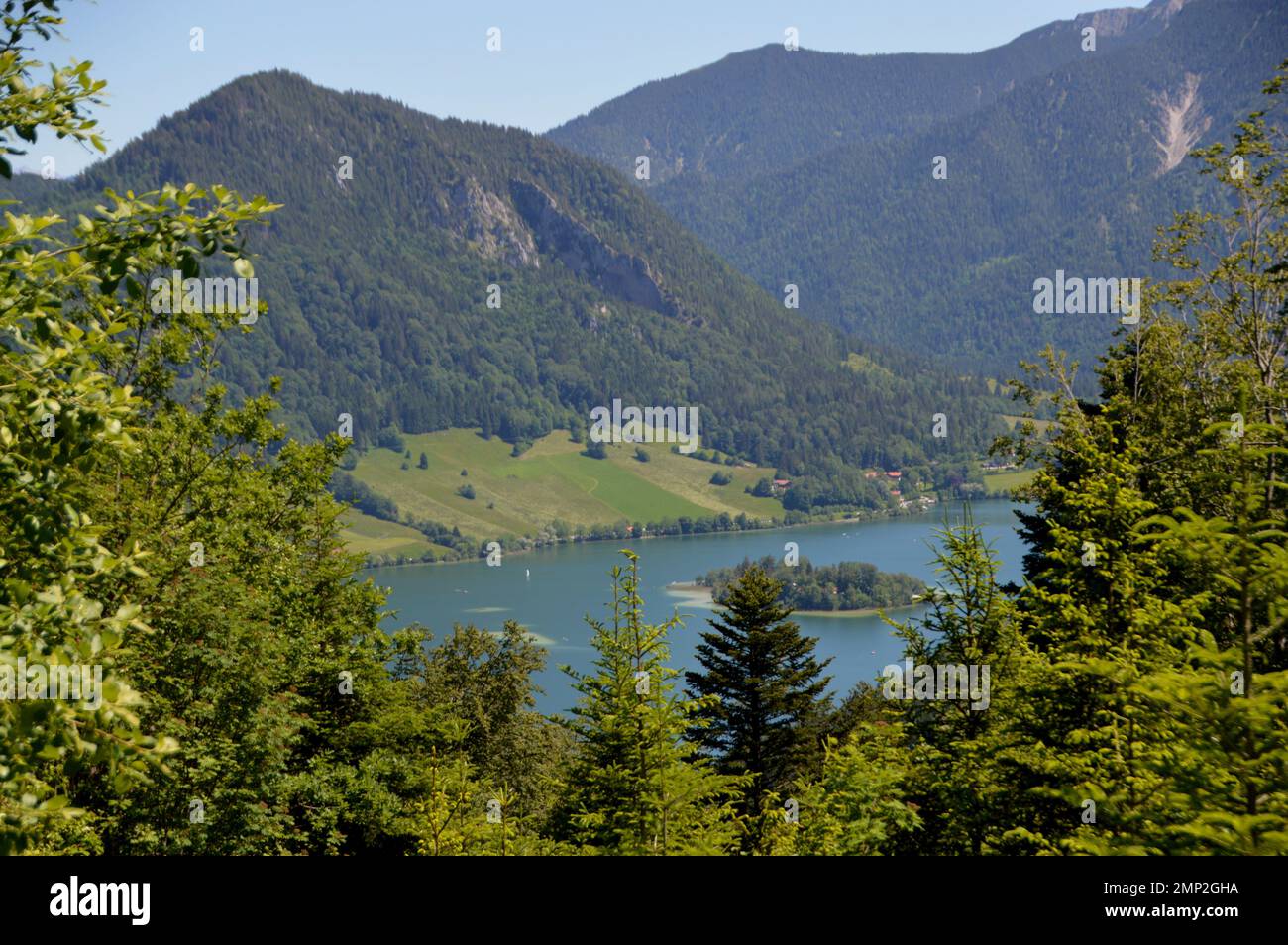 Germany, Upper Bavaria, Hausham: view of Lake Schliersee from the ...