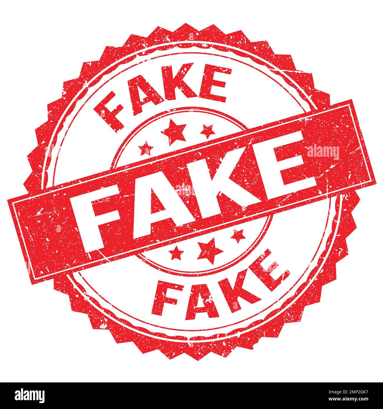 FAKE text written on red round stamp sign Stock Photo - Alamy