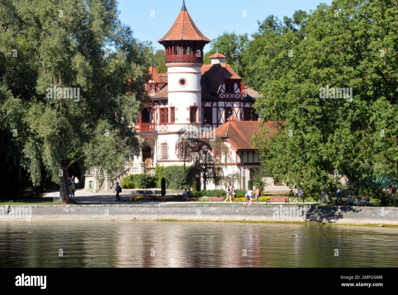 Germany, Upper Bavaria, Herrsching: Scheuermann-Schlosschen, a neo ...
