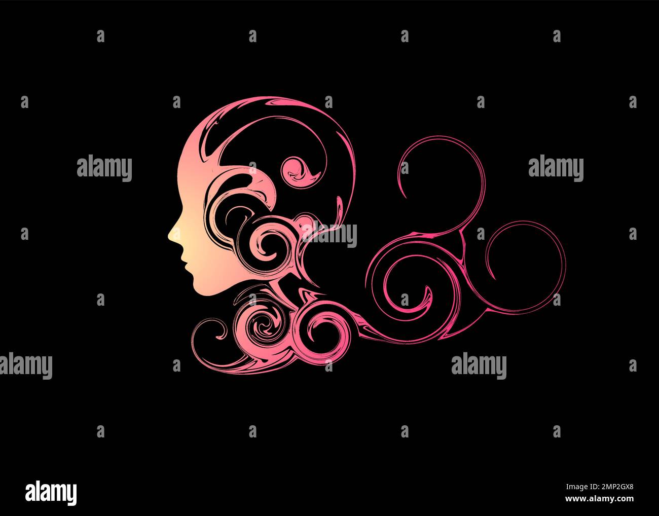 Beautiful Abstract Woman Girl Face Head side Silhouette wave Art ...