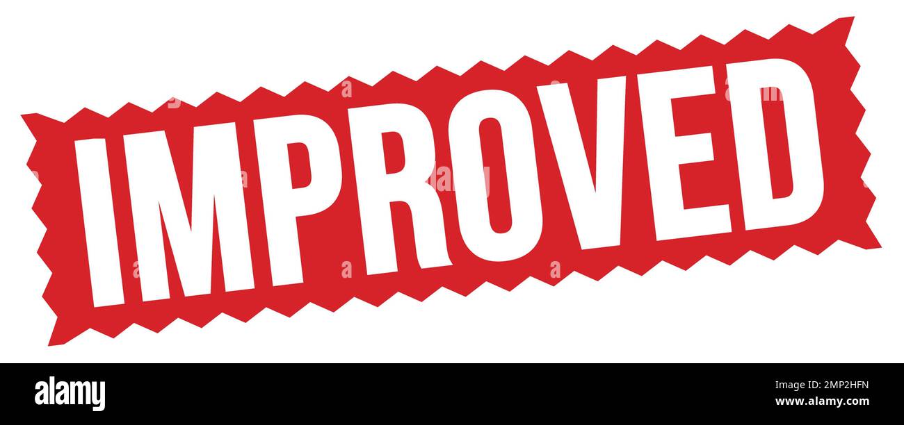 IMPROVED text written on red zig-zag stamp sign Stock Photo - Alamy