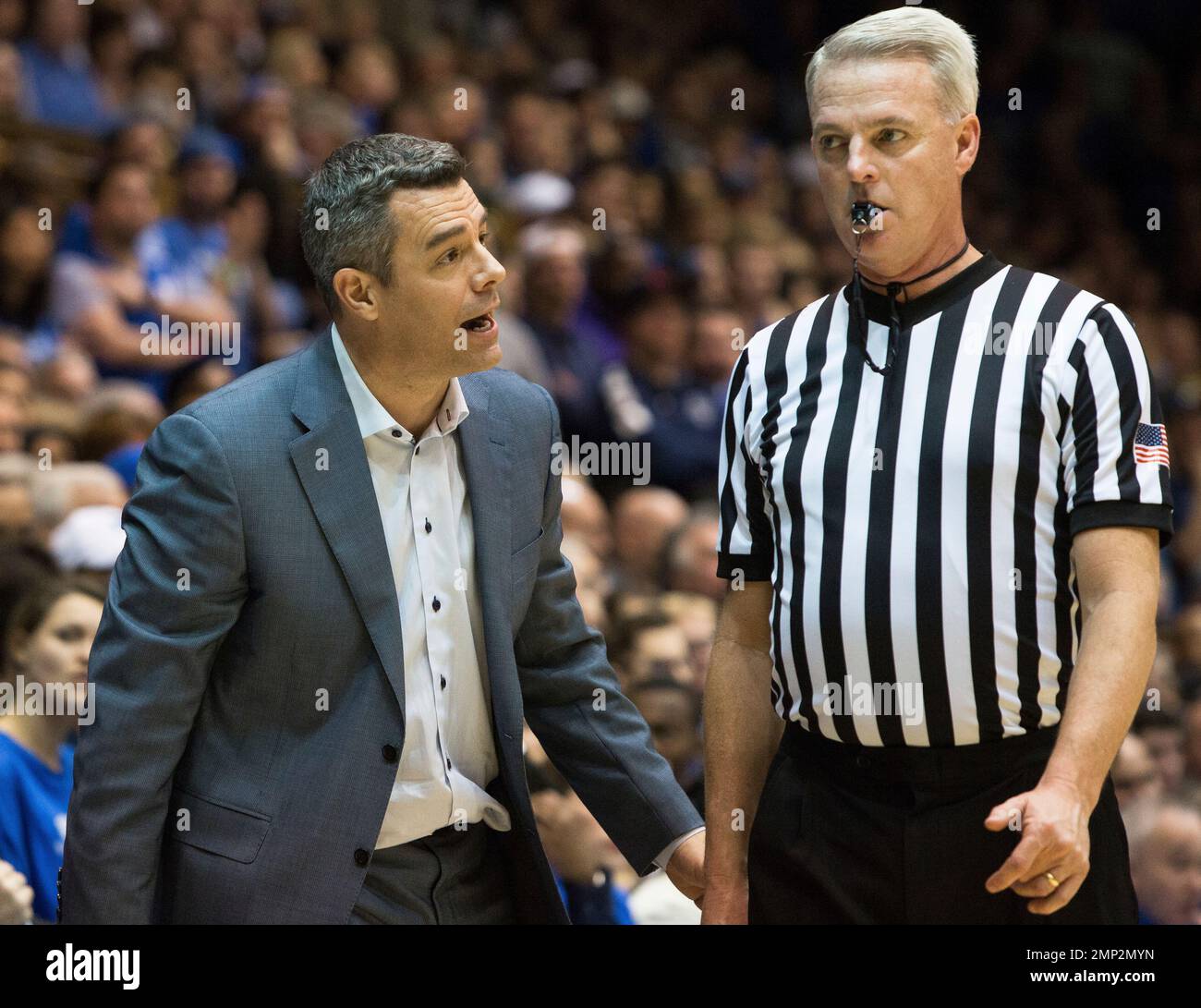 Virginia Head Coach Tony Bennett speaks to an official during the first ...