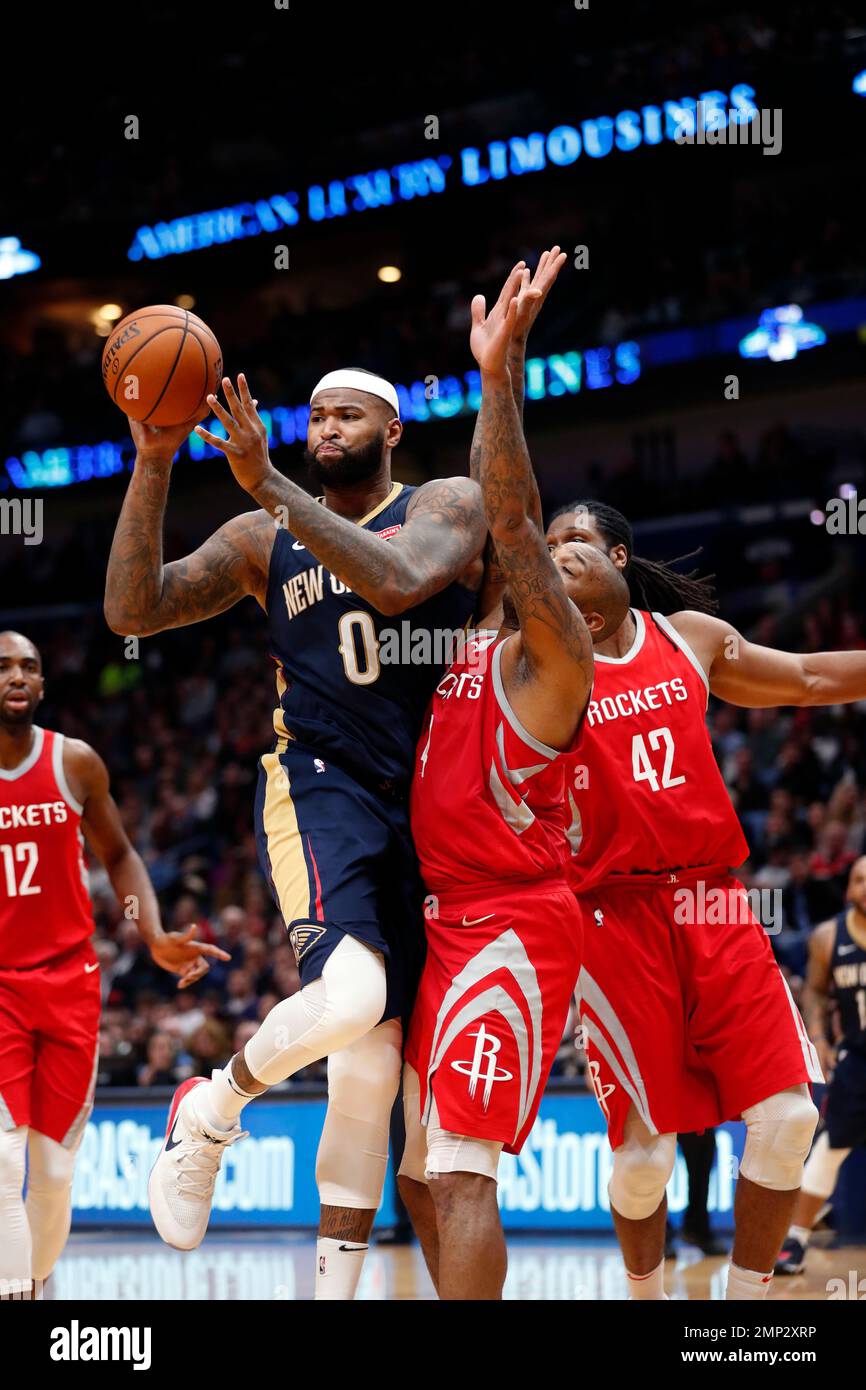 New Orleans Pelicans center DeMarcus Cousins (0) passes off the ball ...