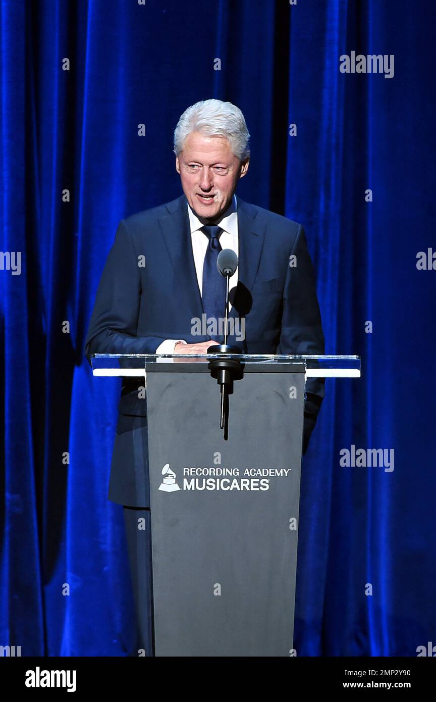 Former President Bill Clinton speaks onstage at the 2018 MusiCares ...