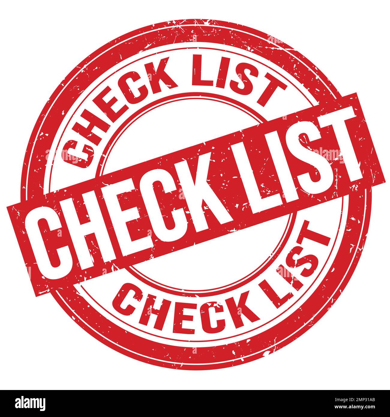 CHECK LIST text written on red round grungy stamp sign Stock Photo - Alamy