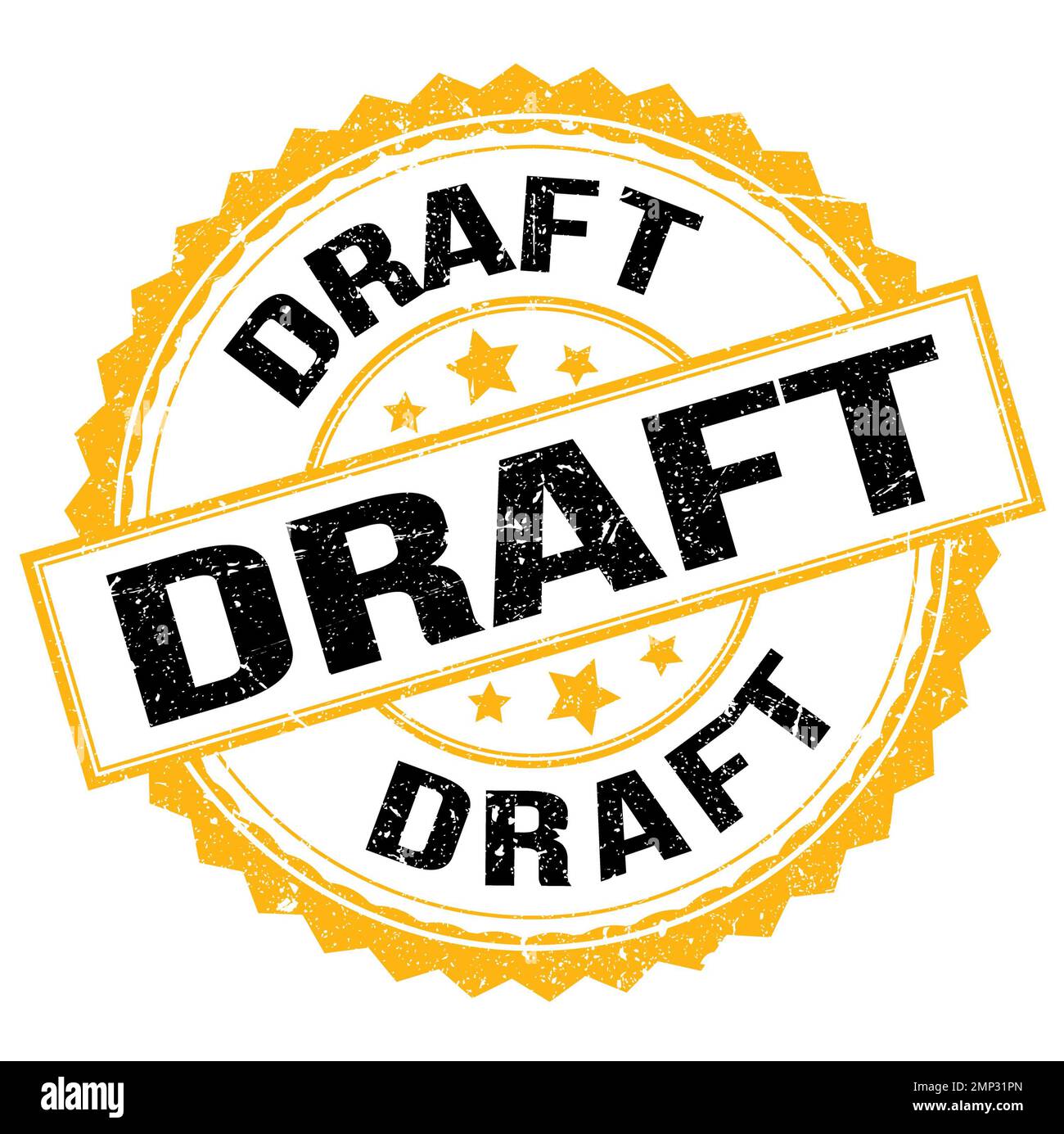 DRAFT text written on yellow-black round stamp sign Stock Photo - Alamy