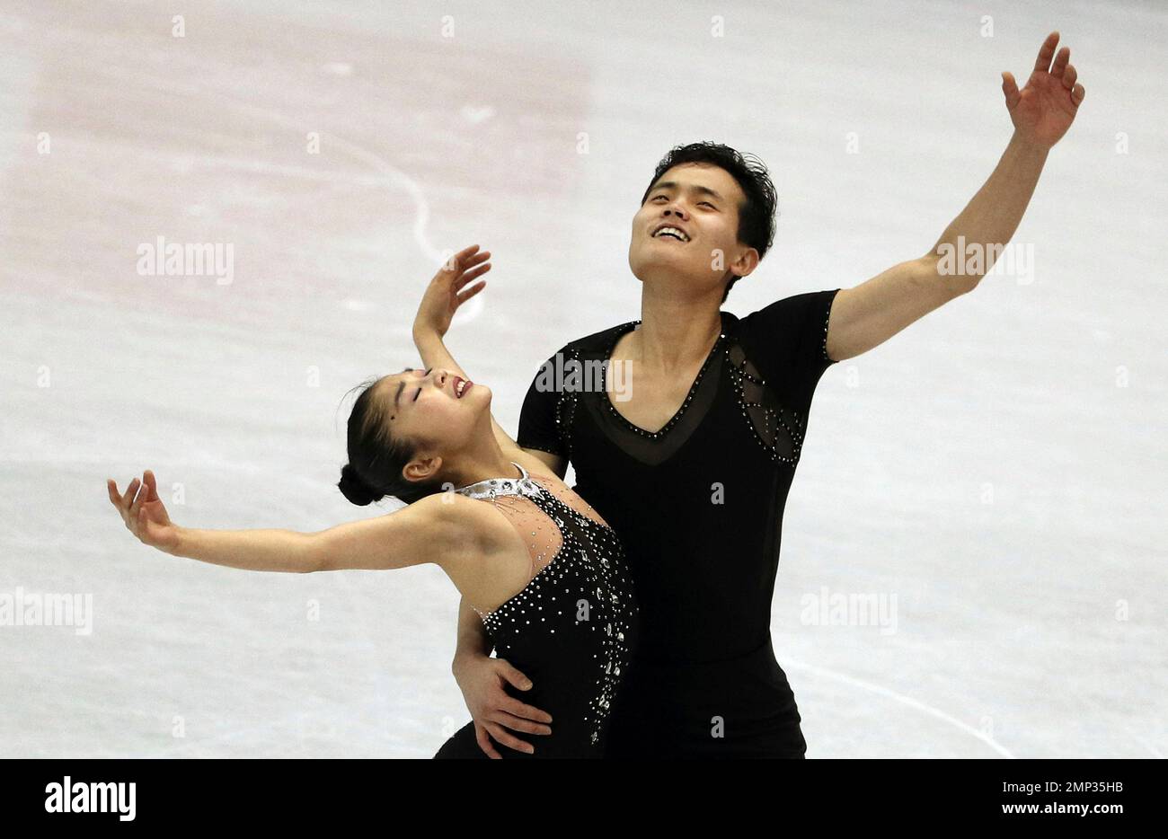 Tae Ok Ryom and Ju Sik Kim of North Korea perform during the pairs free ...