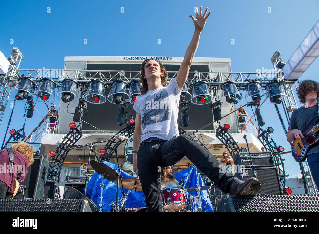 Nick Reese of Joyous Wolf performs on board the Carnival Liberty during ...