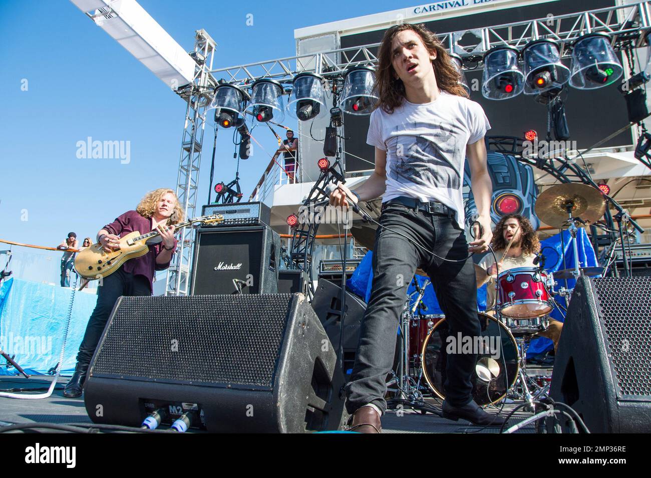 Nick Reese of Joyous Wolf performs on board the Carnival Liberty during ...